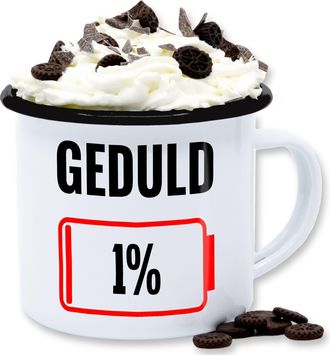 Shirtracer Emaille Tasse Blechtasse - Statement - Geduld 1% Spruch witzig I Lustiges Geschenk Akku leer I Batterie leer Geschenk f&uuml;r Ungeduldige I Geduld Au&szlig;er B