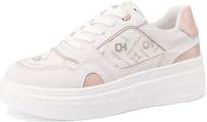 Queen Helena Baskets en Cuir V&eacute;ritable Baskets Platform Casual Femmes QH9004, Blanc et rose, 37 EU