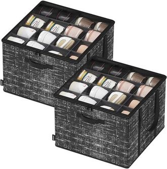 Songmics Organisateur de Chaussures, Lot de 2, Chacun jusquà 16 Paires, Boîte de Rangement pour Chaussures, Poignées, Couvercle Transparent, pour Chambre, Entr