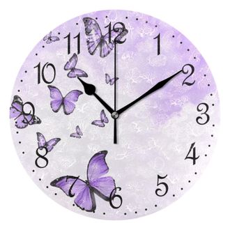 Mnsruu Wanduhr, violette Schmetterlinge, leise, nicht tickend, dekorative Wanduhren, batteriebetrieben, 25 x 25 cm, f&uuml;r Zuhause, Wohnzimmer, K&uuml;che, Badezimme
