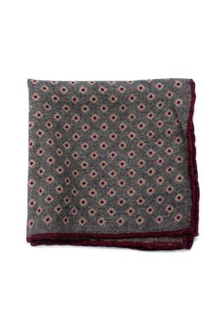 Brunello Cucinelli Grey And Burgundy Wool Pocket Square