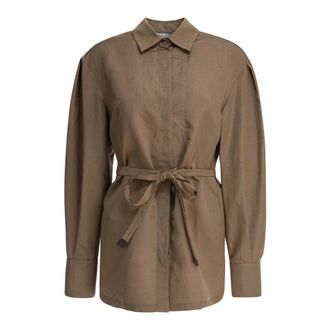 Max Mara Femme, Blouses et Chemises, Beige, Taille: 38 FR Chemise Beige en Lin et Soie Style &Eacute;l&eacute;gant