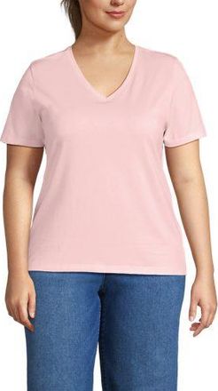 Lands End Supima Kurzarm-Shirt mit V-Ausschnitt, Damen, Größe:52-54 plus, Pink, Baumwolle, by Lands End