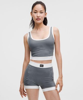 lululemon Geripptes Nulu Crop-Tanktop f&uuml;r Frauen - Gr&ouml;&szlig;e XL in Solar Grey/White