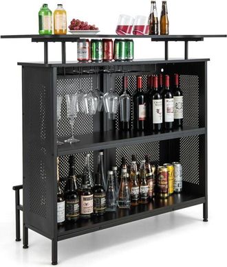 Costway Costway - Table de Bar à Domicile à 4 Niveaux, Armoire de Bar avec 2 Étagères pour Vin et 6 Supports de Verres, Repose-Pieds en Métal, 7 Pieds