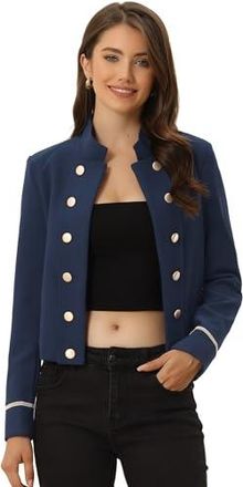 Allegra K Femme Veste Travail à Col Montant Steampunk Ouvert à Boutons sur Devant Bleu Marin S