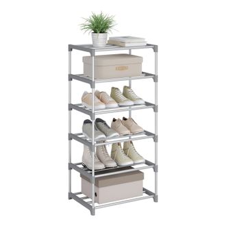 Woltu Schuhregal schmal 6 Ebenen, Schuhorganizer Schuhaufbewahrung platzsparend, offener Schuhschrank Metall, f&uuml;r 12 Paar Schuhe, Eingang, Flur, Wohnzimmer,