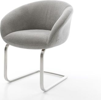 DELIFE Freischwinger Vinka-Flex mit Armlehnen Strukturstoff Soft Grau Freischwinger flach Edelstahl Taschenfederkern, Esszimmerstühle