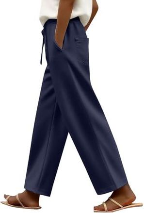 Generic Pantalon de surv&ecirc;tement uni pour femme avec poches - Jambe fusel&eacute;e - Pantalon de course &agrave; pied - Pantalon de surv&ecirc;tement &eacute;lastique taille haute - Pant
