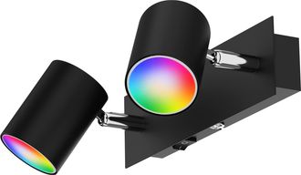 LEDs Com Wandspot WAIKA, zweiflammig, mit Schalter, schwarz matt, inkl. Smart Home RGBW GU10 LED Lampen je 473lm