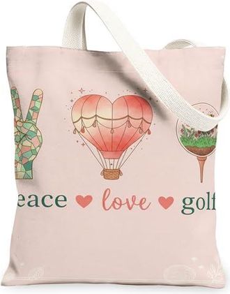 Generic Peace Love Sac fourre-tout en toile avec motif coeur et ballon artistique, l&eacute;ger, lavable et r&eacute;utilisable pour les voyages, p&ecirc;che, 13x15 Inch