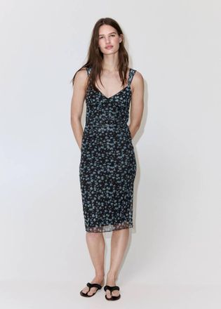 Mango Robe tulle en imprim&eacute; fleuri noir - Femme - XXL - MANGO