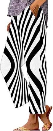 Generic Pantalon Lin Femme &Eacute;t&eacute; L&eacute;ger Large Elegant Pantalon D&eacute;contract&eacute; en Coton et Lin pour Femme Imprim&eacute; Personnalis&eacute; Poches Amples Leger Pantacourt Sport (