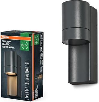 Osram ENDURA CLASSIC ISIDOR W Außenleuchte, Wandleuchte, GU10-Fassung, dunkelgrau, Aluminium, schnelle & einfache Installation, mattierter Diffusor, IP65 Sc