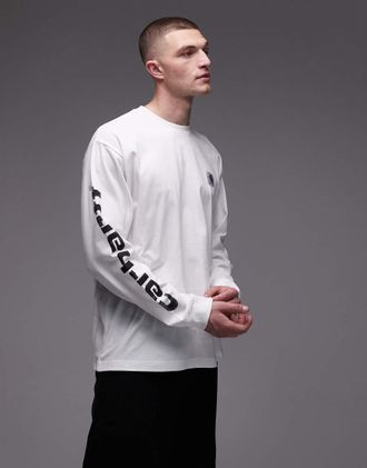 Carhartt Work in Progress Lang&auml;rmliges Oversize-Shirt in Wei&szlig; mit &Auml;rmel- und R&uuml;ckenprint