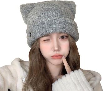 Generic Bonnet Femme Hiver Bonnet Femme Chapeau Femme Hiver Confortable Classique - Hiver Tricot Tress&eacute; avec Oreilles De Chat, Style Tendance Et Confortable p