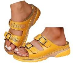 Generic Sandales orthop&eacute;diques compens&eacute;es pour femme - Sandales larges pour femme - Sandales et sandales compens&eacute;es &agrave; bout ouvert pour femme, b jaune, 38.5 EU