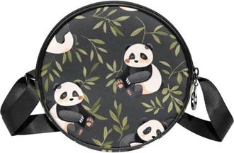 Generic Sac &agrave; bandouli&egrave;re rond pour femme, motif feuilles de pandas, sac &agrave; dos &agrave; bandouli&egrave;re avec fermeture &eacute;clair, bretelles r&eacute;glables, sac &agrave; main rond d&eacute;con