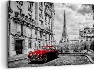 Arttor Bilder auf Leinwand 100x70cm Leinwandbild Auto Eiffle Straße Gebäude Groß Wanddeko Bild Schlafzimmer Küche Deko Wandbilder Dekoration Wohnzimmer Wall 