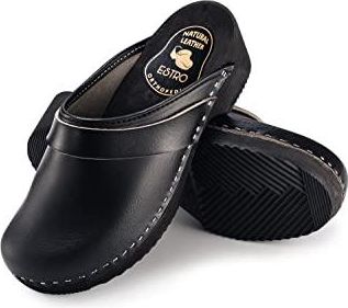 Estro & Luminara Sabots Femme en Cuir, Homme Chaussures Hôpital Mules, Femmes Sabots Orthopédiques CDL07 (36, Noir)