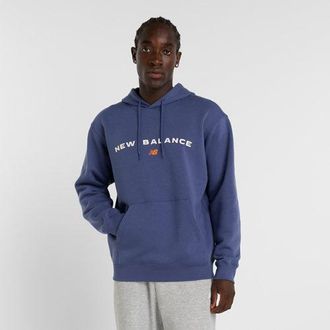 New Balance Homme Reimagined Fleece Graphic Hoodie en Bleu, Coton, Taille XS