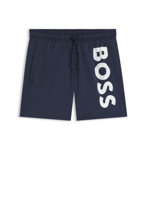 BOSS Herren Octopus Schnell trocknende Badeshorts mit vertikalem Logo-Print Dunkelblau XS
