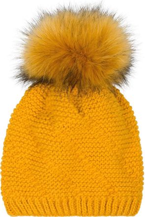 styleBREAKER Unisex Einfarbige Strick Bommelm&uuml;tze fein gestrickt mit Fleece Futter, Winter Fellbommel M&uuml;tze 04024175, Farbe:Curry