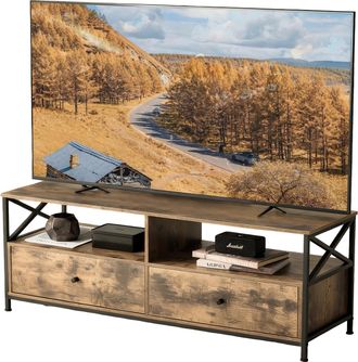 Relaxdays TV-Lowboard, 2 F&auml;cher, 2 Schubladen, TV-Schrank bis 55 Zoll, HBT 50 x 120 x 40 cm, Fernsehtisch, braun/schwarz