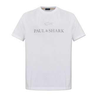 Paul & Shark Homme, Tops, Blanc, Taille: XL T-shirt en coton imprim&eacute; logo