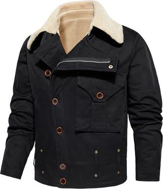 Feoya Manteau dhiver Homme Veste Polaire Militaire avec Col Chaud Veste Cargo Glissière Oblique Homme Jacket Noir L