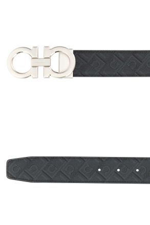 Ferragamo Mens Double Adjus Nerogrigionero Leather Cinture Belt