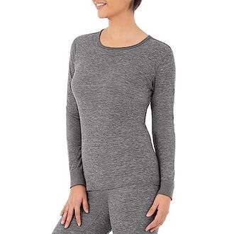 Fruit Of The Loom Womens Micro Waffle Premium Thermal Crew Top, Smoke Heather, Large