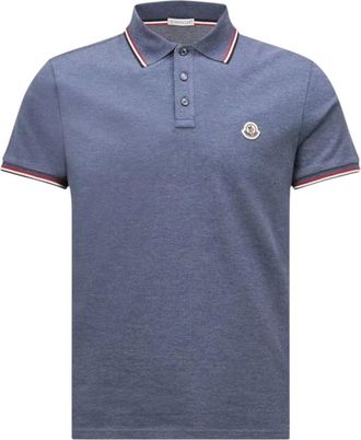 Moncler Homme, Tops, Bleu, Taille: 2XL Polo en Piqu&eacute; de Coton avec Bordures Tricolores