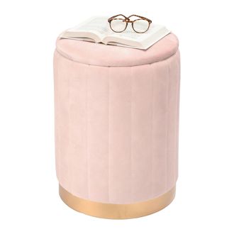 Relaxdays Hocker Samt, Sitzhocker mit Stauraum, gepolstert, HxD: 42 x 32 cm, runder Beistellhocker, Wohnzimmer, Altrosa