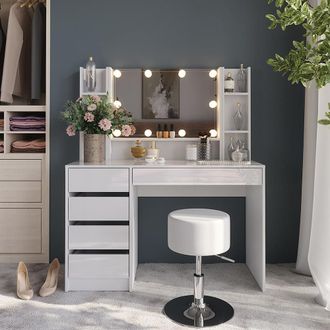 Vicco Schminktisch Sherry, Weiß/Weiß Hochglanz, 119.8 cm 5 Teile