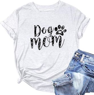 Generic T-shirt pour femme avec imprim&eacute; - T-shirt mignon &agrave; manches courtes pour maman et chien, Blanc., XXL
