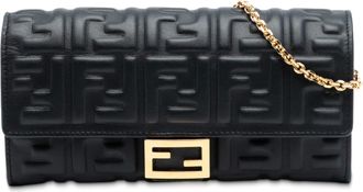 Fendi Black Zucca Embossed Nappa Baguette Continental Wallet With Chain