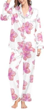 Generic Pyjama long pour femme pour la Saint-Valentin 2026 - Doux et confortable - Col en V - Pyjama mignon, rose, XXL