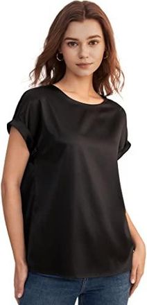 LilySilk T-shirt en soie pour femme - Manches courtes - Col rond - Soie - Chemisier pour femme, Noir, XL