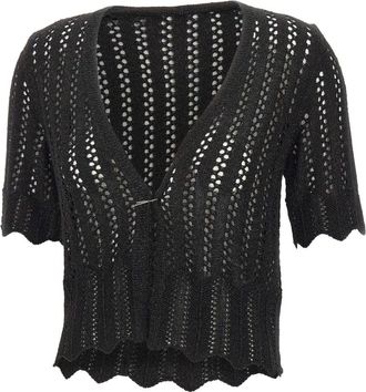 Kaos Kaos, Femme, Pulls, Noir, Taille: 42 FR Gilet Ouvert en Lurex Ajour&eacute;