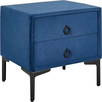 Beliani Nachttisch Samt Marine blau 2 Schubladen Schwarze Metallbeine modern Sezanne