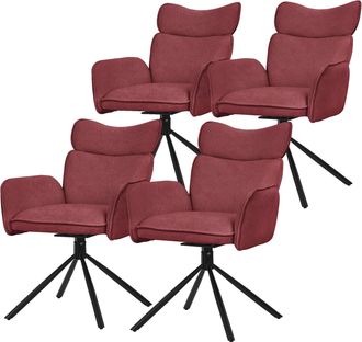 ML Design ML-Design Esszimmerstühle drehbar 4er Set Rot mit Stoffbezug, Wohnzimmerstuhl mit Armlehne & Rückenlehne, 360° Drehstuhl, Polsterstuhl mit Metallbeine