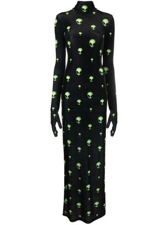 VETEMENTS Maxikleid mit grafischem Print - Schwarz