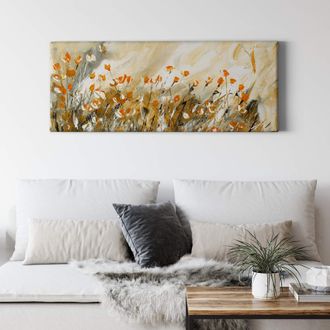 A.S. Création Leinwandbild Blumen floral Blüten - Kunstdruck braun beige gelb - 100x40 cm Querformat - moderne Wanddekoration Schlafzimmer Wohnzimmer Küche - Bild a