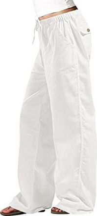 Generic Pantalon &agrave; jambe droite pour femme - Grande taille - Pantalon en coton &agrave; jambe large - Taille haute &eacute;lastique - Pantalon Palazzo - Coupe ample - Panta