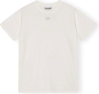 Ganni Femme, Tops, Blanc, Taille: 36 FR T-shirt 3946 Basic Jersey avec strass