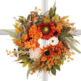 Generico Herbstkranz, Thanksgiving, 50 cm, mit Sonnenblumen, saisonale Dekoration, Botschaft, idealer Innenbereich, Wand, T&uuml;r, rustikaler und eleganter Stil