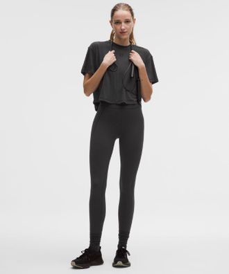 lululemon Wunder Train Leggings mit hohem Bund Beflockt f&uuml;r Frauen - 64 cm - Gr&ouml;&szlig;e 10 in Black