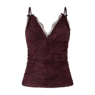 Pinko Pinko, Femme, Tops, Rouge, Taille: 36 FR Haut sans manches fronc&eacute; &agrave; col en V avec superposition de dentelle florale