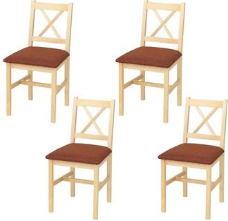 Mendler Lot de 4 chaises de Salle &agrave; Manger HWC-F77 Naturel, Rembourrage Terre-Cuite